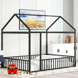 Modern Full Size Metal Bed House Bed Frame, No Limit Weight Capacity ...