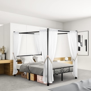 Metal Canopy Platform Bed Frame, Full Size Metal Bed Frame with ...