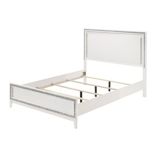 LED Queen Bed - Contemporary Style, White Finish, Cream Padded ...