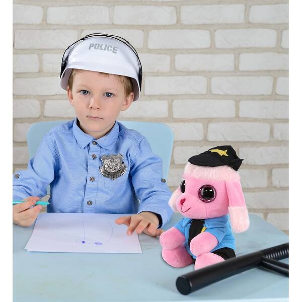 DolliBu Small Pink Poodle Dog Police Officer Plush with Cop Uniform - 6 ...