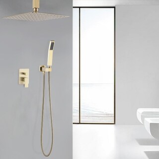 Brushed Gold Modern Ceiling Mounted Shower System - 10 inches - Bed ...