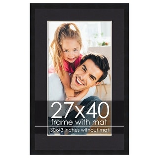 27x40 Frame with Mat - Black 30x43 Frame Wood Made to Display Print or ...