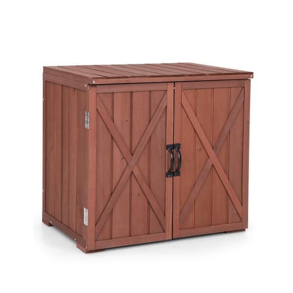 Outdoor Wooden Storage Cabinet with Double Doors - Brown - 30.5" x 22 ...