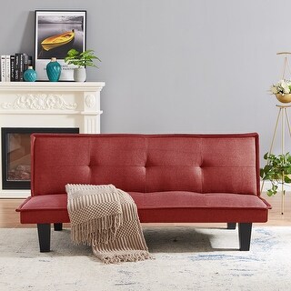 64.57" Fabric Futon Sofa Bed, Convertible Folding Futon Sofa Bed ...