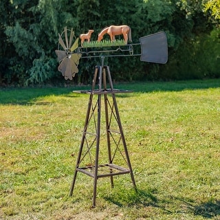 59.8" Tall Iron Windmill with Horse Family on Weather Vane - Bed Bath ...