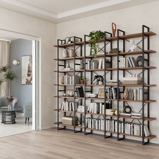 Lotus Home Antique Walnut Color Bookcase - 99.6" H x 106" W x 12.5" D ...