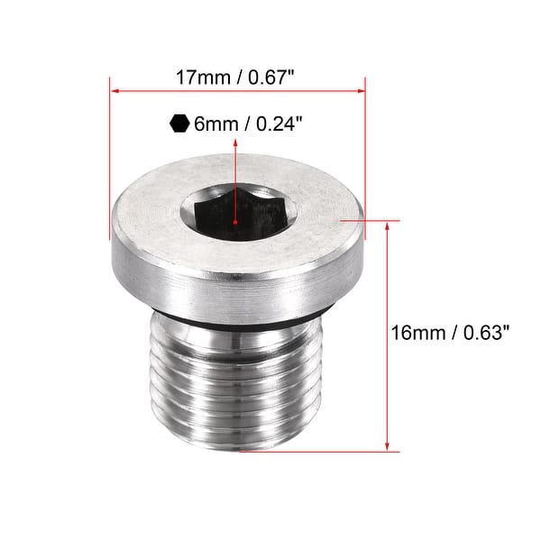 Stainless Steel Inner Hex Head M12x1.25 Pipe Fitting Plug w Seal Ring ...