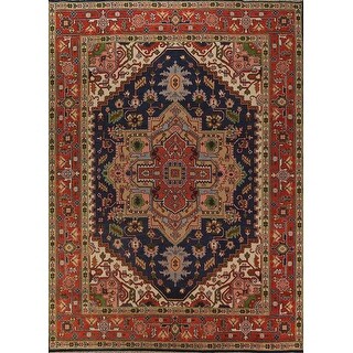 Navy Blue Heriz Serapi Indian Area Rug Hand-Knotted Wool Carpet - 8'9"x ...
