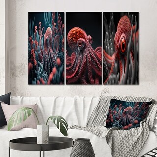 Designart "Red Octopus On The Ocean Floor I" Animal Octopus Wall Art ...