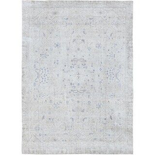 Shahbanu Rugs Alice Blue Hand Knotted Vintage Persian Tabriz Shaved ...