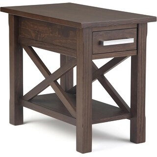 14 Inch Wide Solid Wood Narrow Side Table in Warm Walnut Brown - Bed ...