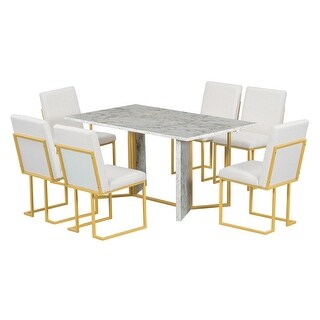 Dining Table Set with Artificial Marble Sticker Tabletop - Bed Bath ...