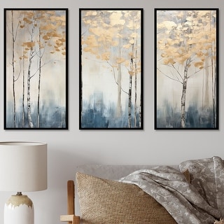 Designart "Minimalism Blue And Gold Forest II" Forest Framed Art Set of ...