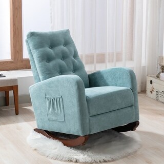 Green High Back Rocking Chair Comfortable Rocker Fabric Padded Seat for ...
