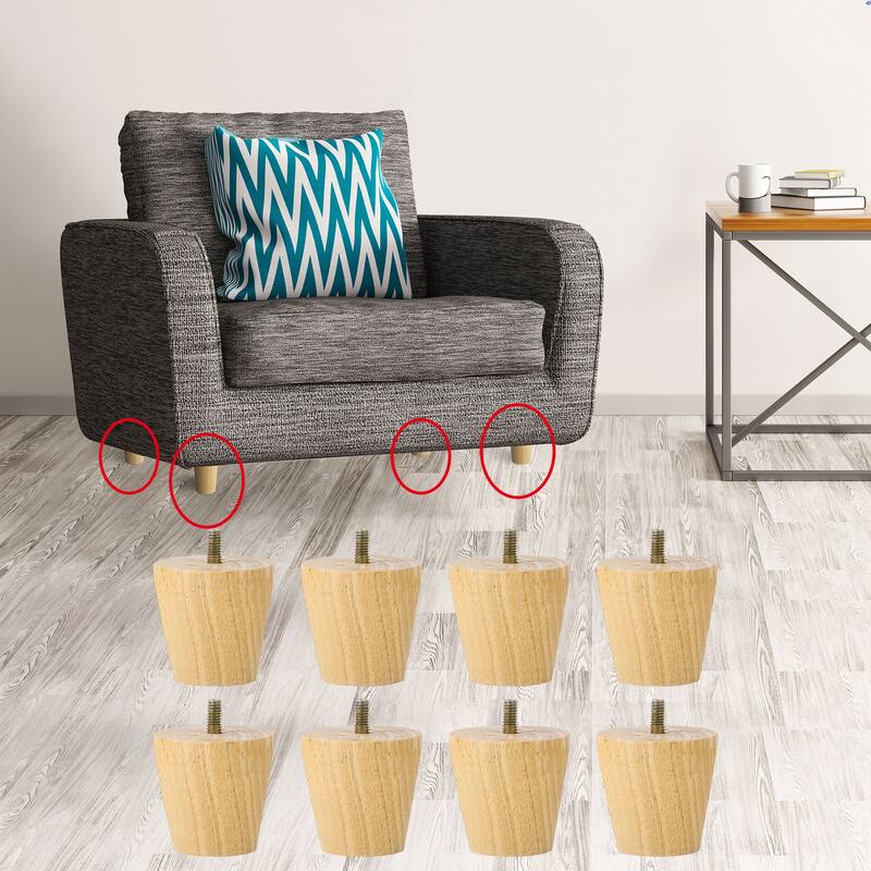 Wood Furniture Legs 8Pcs, Wood Color Replacement Feet for Sofa Couch ...