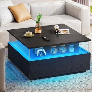 Moasis LED Light Square Coffee Table with 2 Sliding Acrylic Panel Drawers - Bed Bath & Beyond ...