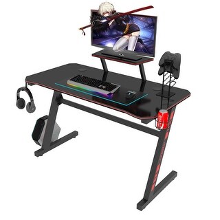 Hot Gaming Table Z Shape Black MDF Gaming Desk with PC Holder - Bed ...