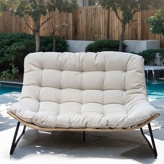 Double Papasan Chair Loveseat Oversized PE Rattan Chair with Cushion ...
