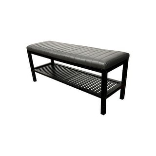 Solid Bamboo Ribbed Padded 40" Bench with Shelf - Bed Bath & Beyond ...