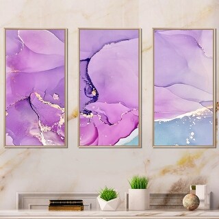 Designart "Purple And Blue Liquid Fuchia Art I" Modern Framed Canvas Wall Art Set of 3 - 4 ...