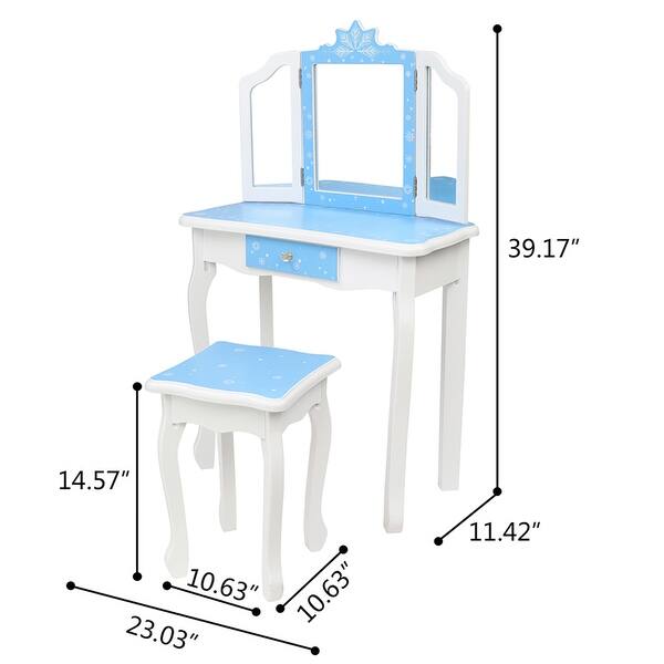 Children's Three-Sided Folding Mirror Dressing Table with Chair - Bed ...