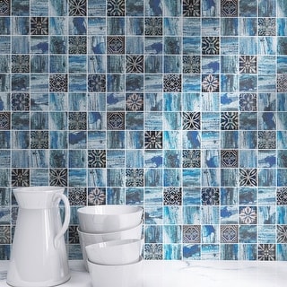 TileGen. Classic Roman 2" x 2" Glass Grid in Wood Blue Wall Tile (10 ...