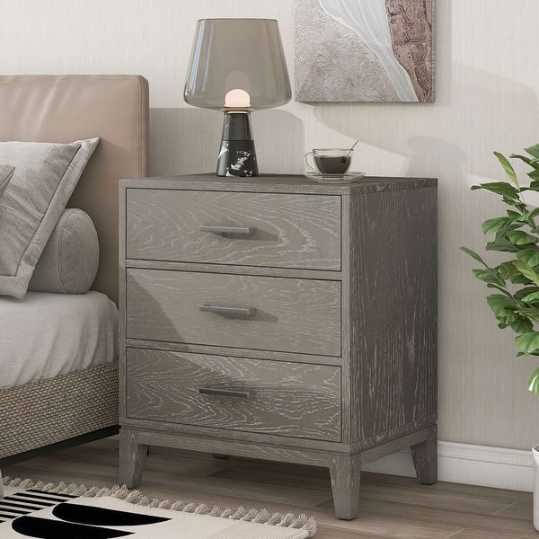 Modern Concise Style Solid wood Grey grain Three-Drawer Nightstand ...