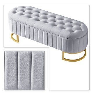 Modern Stylish Velvet Upholstered Storage Bench with Gold Metal Legs ...