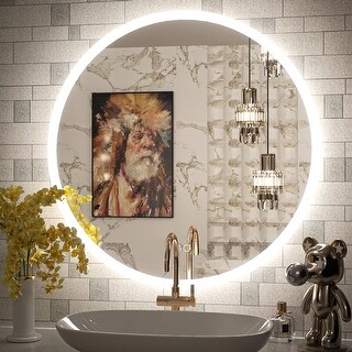 Apmir LED Backlit Frameless Round Bathroom Vanity Mirror in Tempered ...