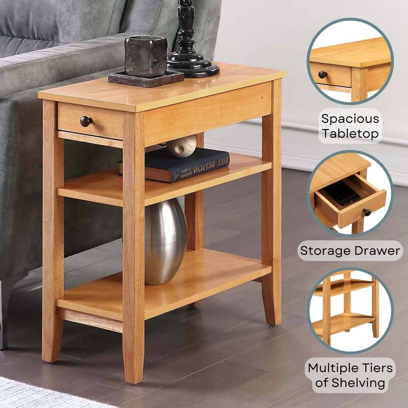 Vintage 3 Tier End Table with Drawer - Stylish Storage Side Table for ...
