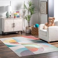 Brooklyn Rug Co Erikka Abstract Striped Kids Machine Washable Area Rug ...