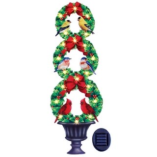 Holiday Wreath Topiary Solar Powered Garden Stake - Multi - 24.600 x 9. ...