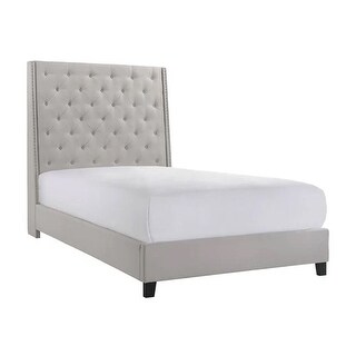 Maze Queen Size Bed, Button Tufted, Nailhead, Pearl White Faux Leather ...