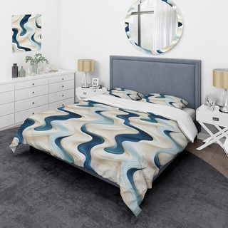 Designart "Sculptural Simplicity I" Blue Modern Bed Cover Set With 2 ...