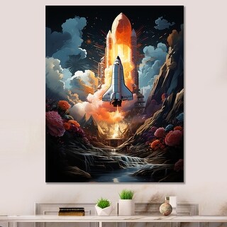 Designart "Modern Space Shuttle Launch I" Rocketship Wall Art - Bed ...
