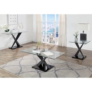 Gar Glam Black X-Base Glass Top 3-Piece Coffee Table Set by Furniture ...