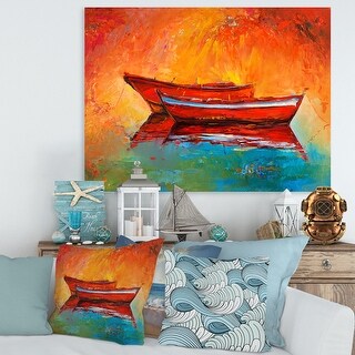 Designart "Two Red Boats During Evening Glow" Nautical & Coastal Canvas ...