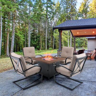 Auto-ignition 5-piece Gas Fire Pit Table and Chair Set - Overstock ...