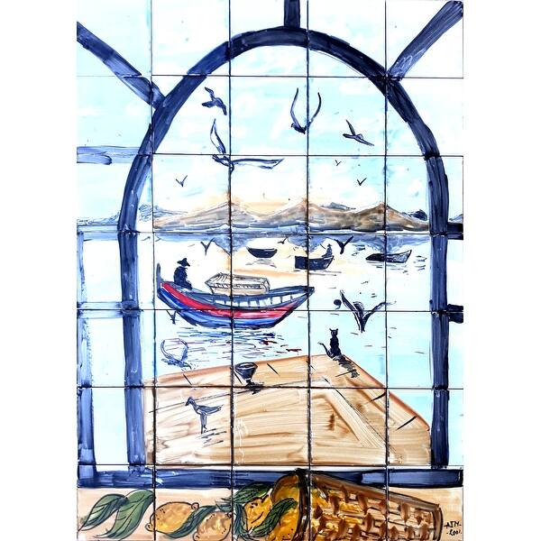 20in x 28in Port View Design 35pc Mosaic Tile Ceramic Wall Mural - Bed ...