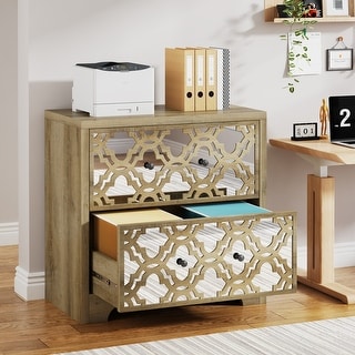32" Rustic-Modern File Cabinet with Mirror Finish for A4 Letter and ...