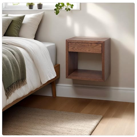 Scandinavian Floating Nightstand with Drawer, Solid Oak - Bedroom Side ...