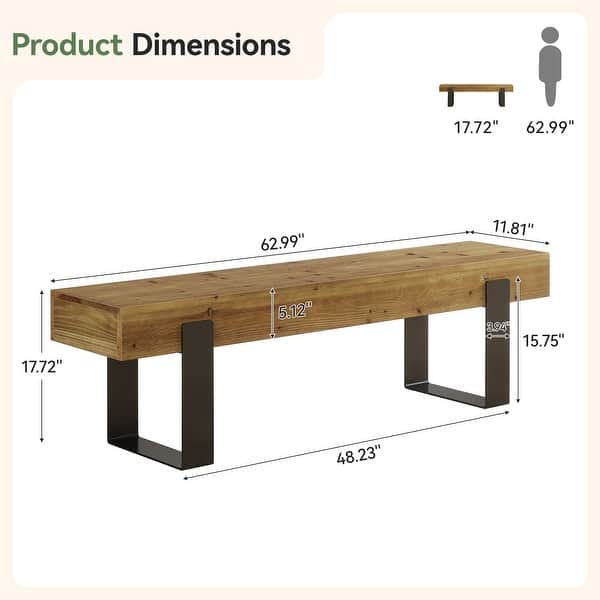63" Solid Wood Dining Bench with Metal Legs, Farmhouse Style - Bed Bath ...