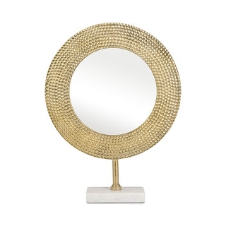 19" Round Mirror on Stand Contemporary Glam Hammered Gold Mirror on ...