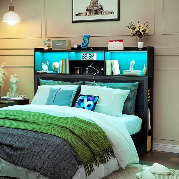 PAKASEPT Queen Size Storage Bookcase Headboard with Charging Station ...
