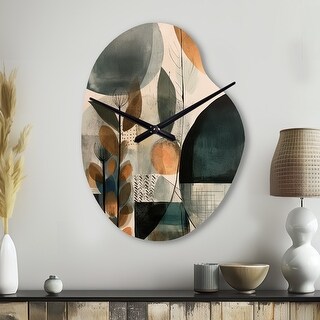 Green And Brown Artistic Liberation II - Boho Feather Large Wall Clocks ...
