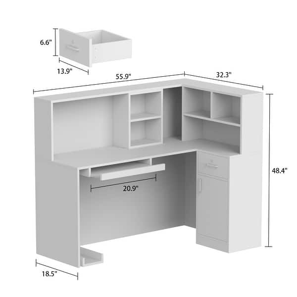 55.9-inch L-shaped Black or White Marbled Wood Reception Desk - Bed ...