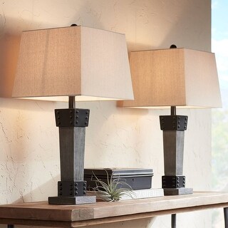 Rustic Table Lamps 26" High Set of 2 Dimmers Gray Faux Wood LED - 13" x ...