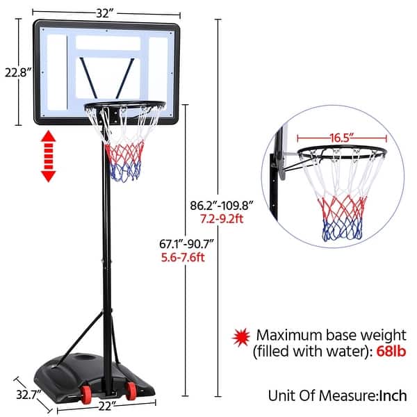 Yaheetech 7.2-9.2ft Portable Basketball Hoop Adjustable Height Youth ...