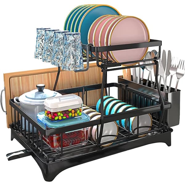 2 Tier Large Dish Rack and Drain Board Set for Kitchen Counter - Bed ...