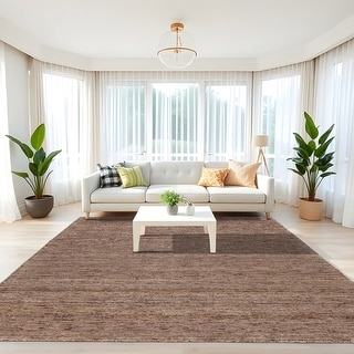 Handwoven Brown Rib Cut Linea Collection Loop Pile Weave Wool Rug - Bed ...